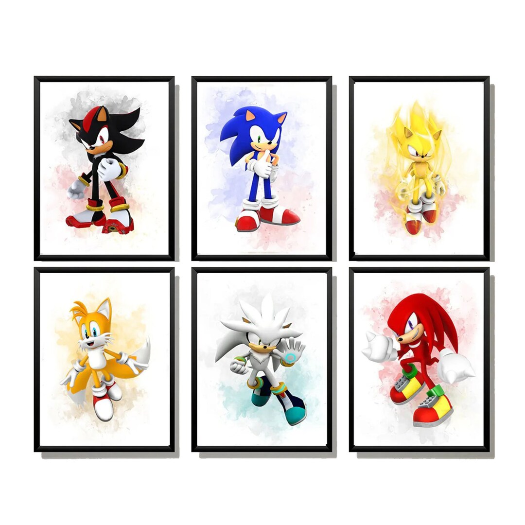 Sonic the Hedgehog Watercolour Prints Set of 6 Sonic Movie 2023 ...