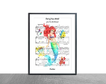 Little Mermaid Ariel Swimming Part of Your World Sheet Music Art Print ...