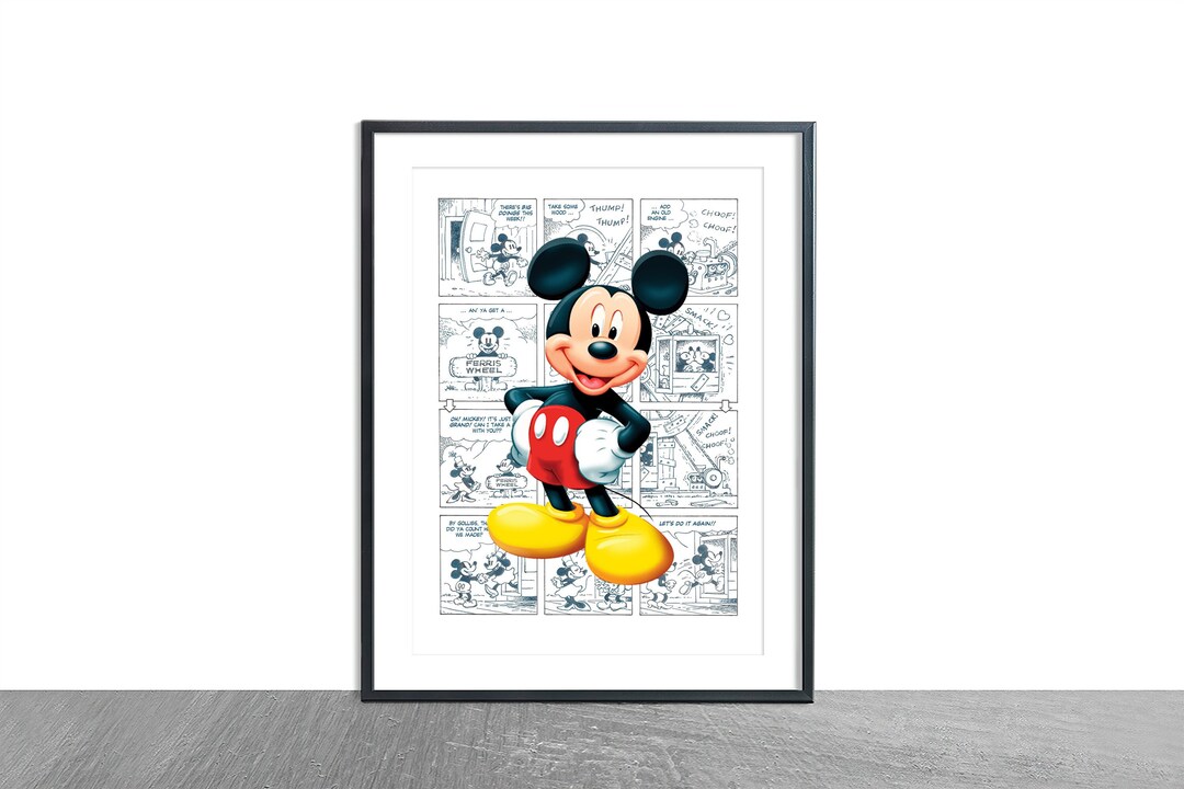 Disney Mickey Mouse Comic Watercolour Effect Wall Art Print Children ...