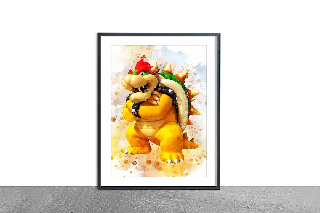 Bowser Mario Watercolour Effect Wall Art Print Decor Children Kids ...