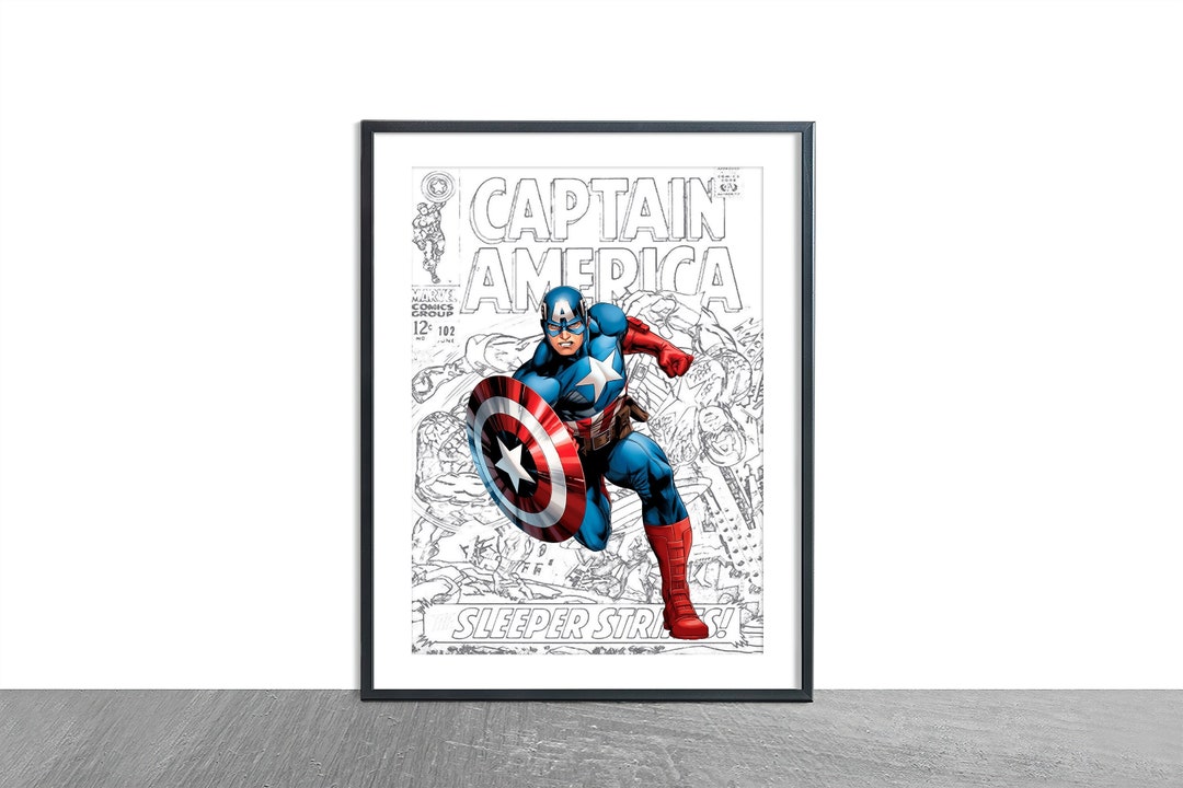 Captain America Comic Marvel Avengers Watercolour Effect Wall - Etsy