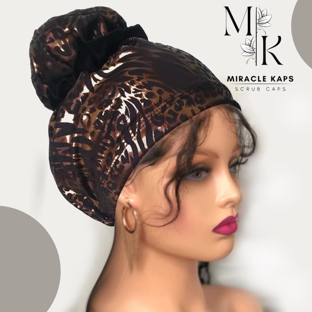 High Bun Scrub Cap, Stretchy Surgical Cap With Scrunchies, Foil ...