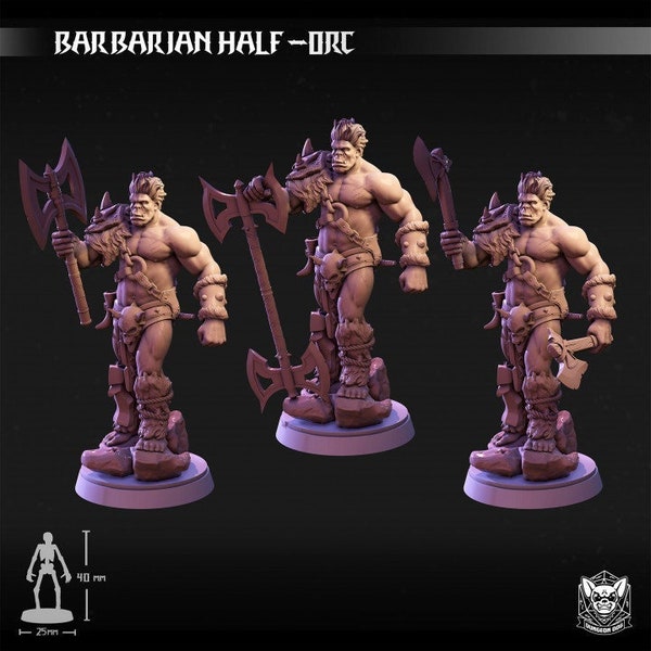 Miniature Half Orc Barbarian - Etsy