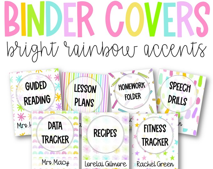 Editable Binder Covers and Spines |bright Rainbow Accents Classroom ...