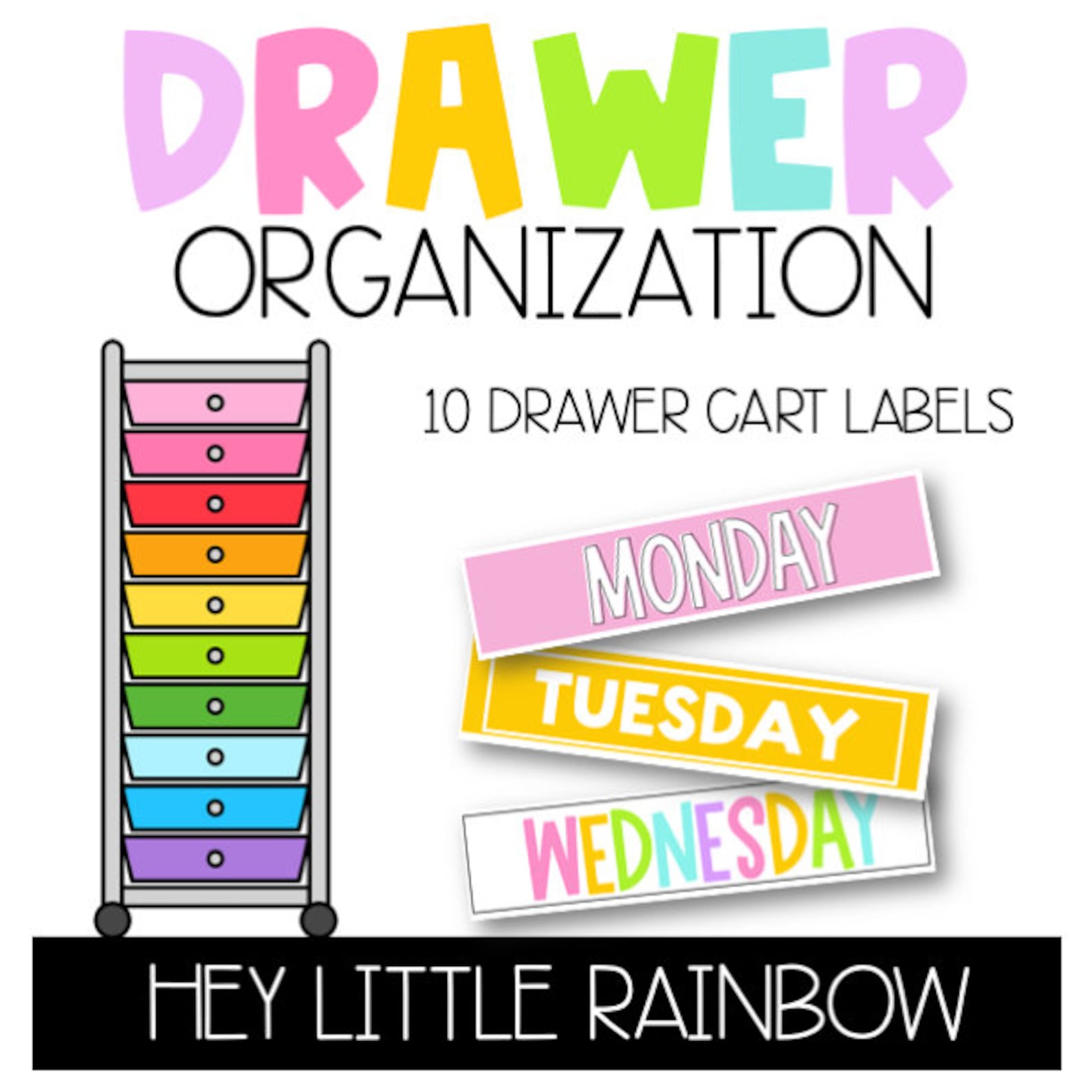 10 Drawer Cart Labels, 10 Drawer Rolling Cart Label | Bright Rainbow - Etsy