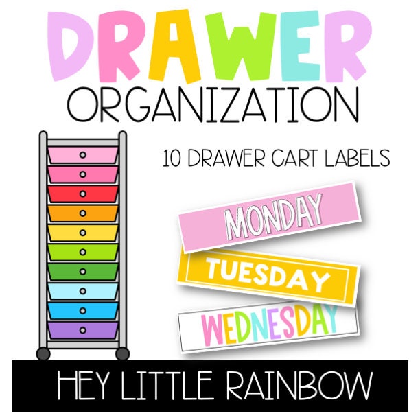10 Drawer Cart Labels, 10 Drawer Rolling Cart Label | Bright Rainbow - Etsy