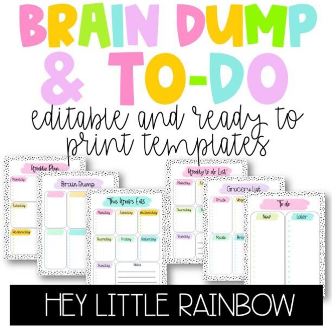 EDITABLE Spotted Rainbow To-do/brain Dump Template BUNDLE - Etsy