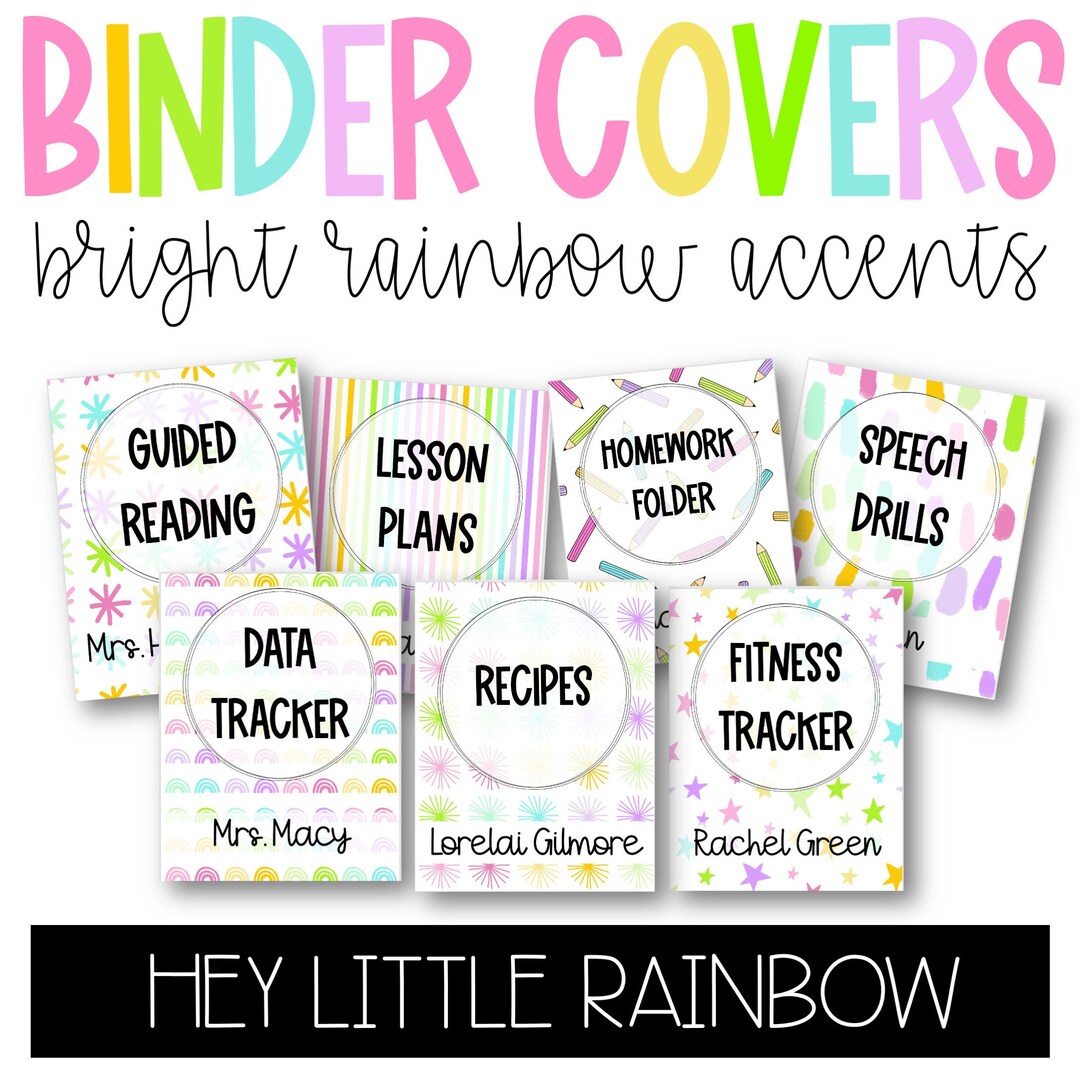 Editable Binder Covers and Spines bright Rainbow Accents Classroom ...