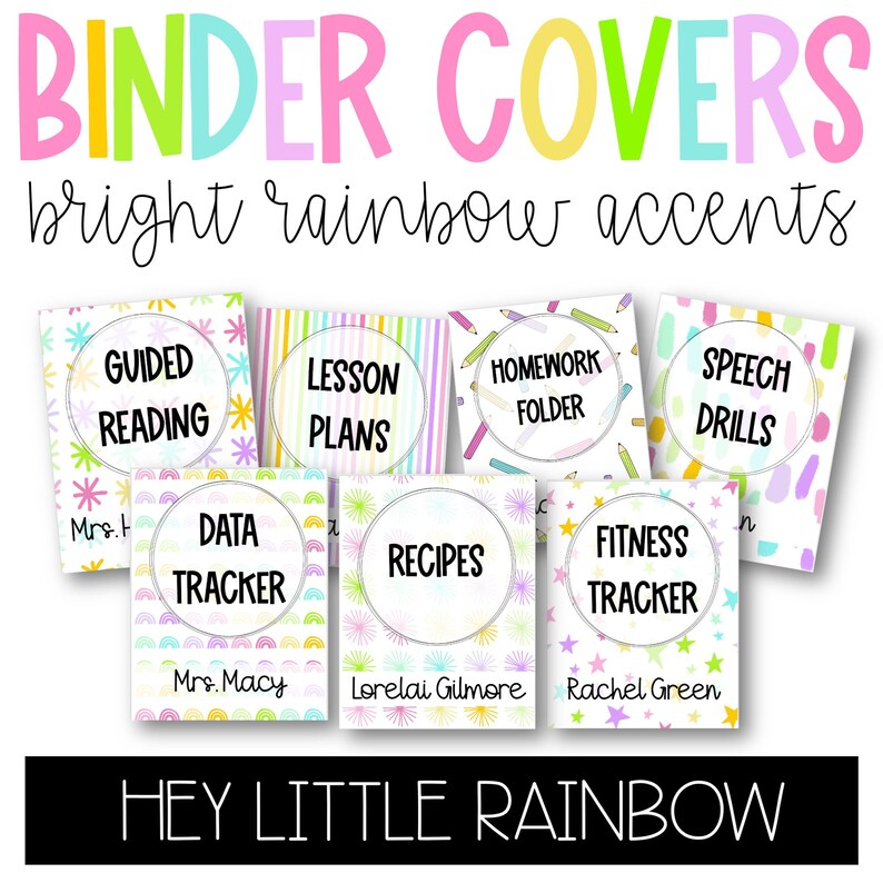 Editable Binder Covers and Spines bright Rainbow Accents Classroom ...