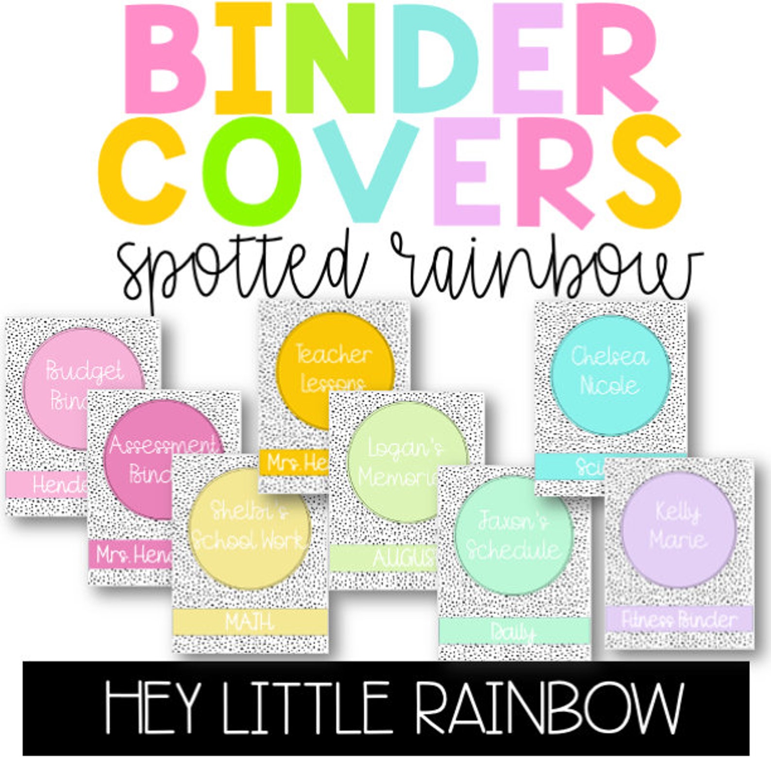 Editable Binder Covers and Spines spotted Rainbow Classroom Decor ...