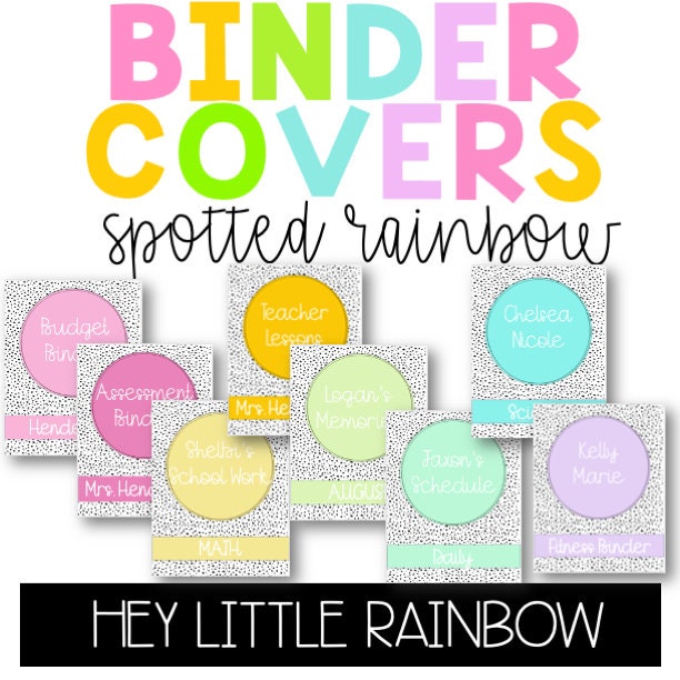 Editable Binder Covers and Spines spotted Rainbow Classroom Decor ...