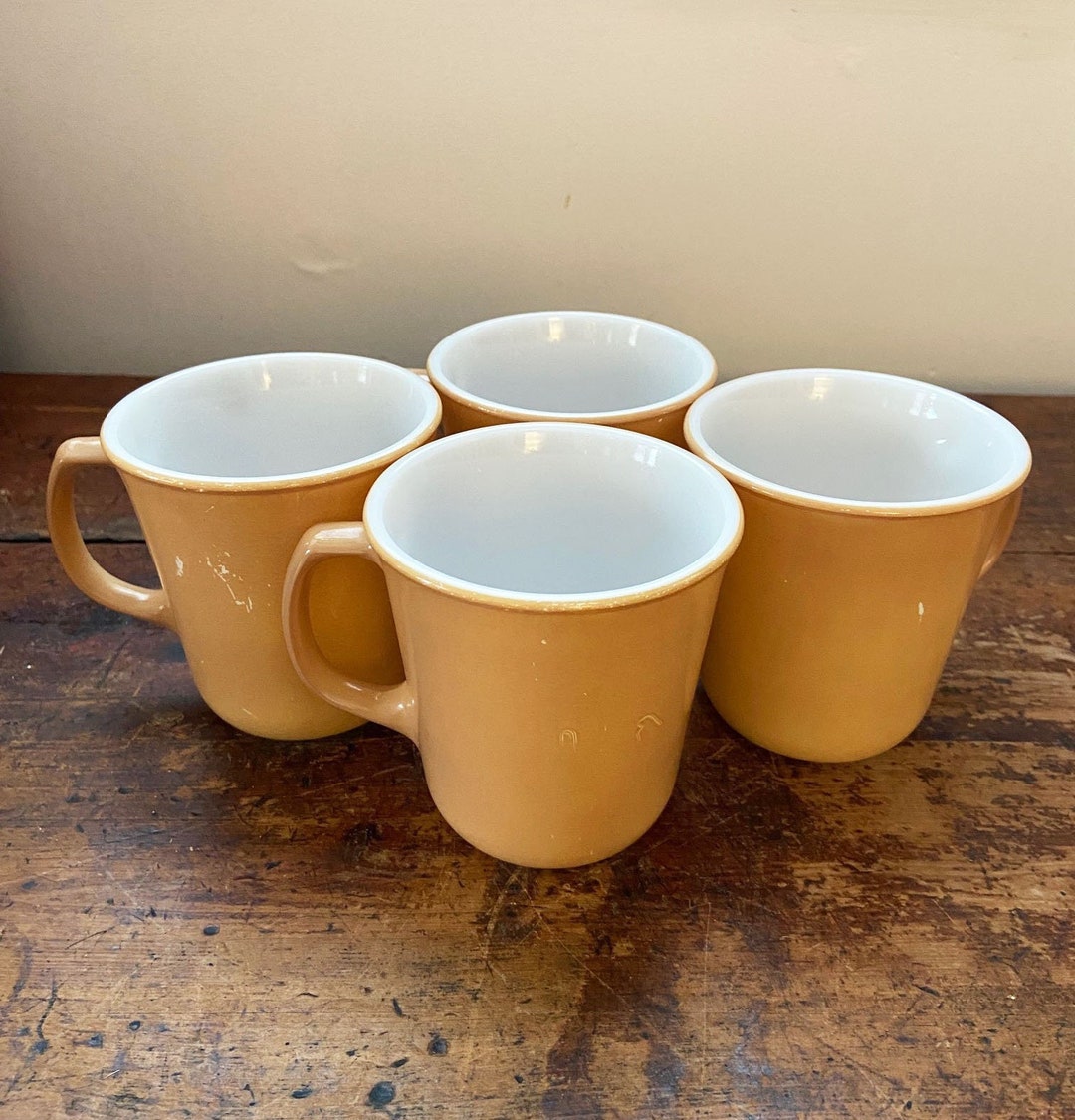 Vintage Set of 4 Pyrex Tan Milk Glass Mugs - Etsy