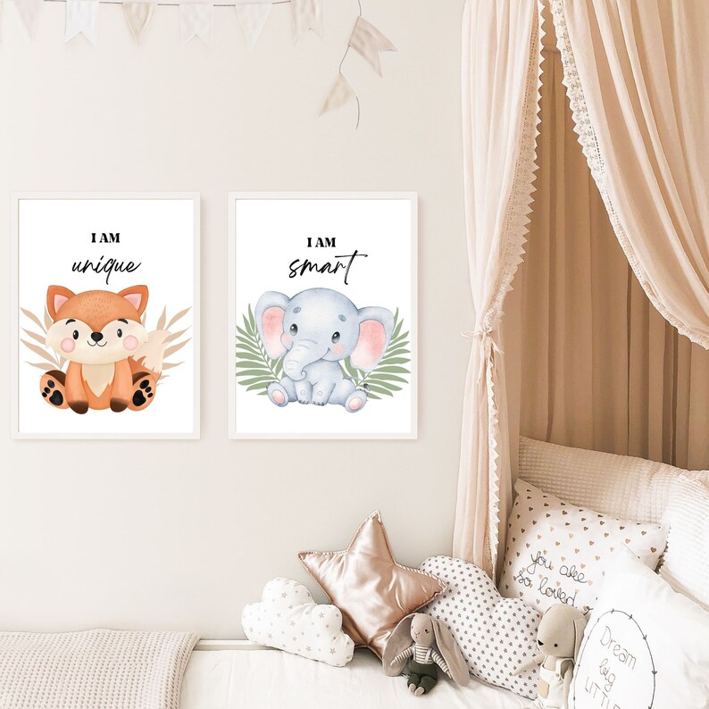 Positive Animal Affirmations Poster, Set of 3, Nursery Wall Art, Kids ...