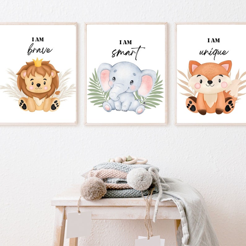 Positive Animal Affirmations Poster, Set of 3, Nursery Wall Art, Kids ...