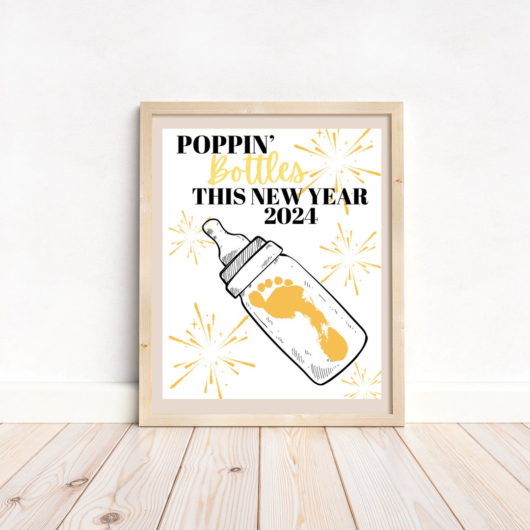 Happy New Year School Craft, Poppin Bottles Printable, Footprint School ...