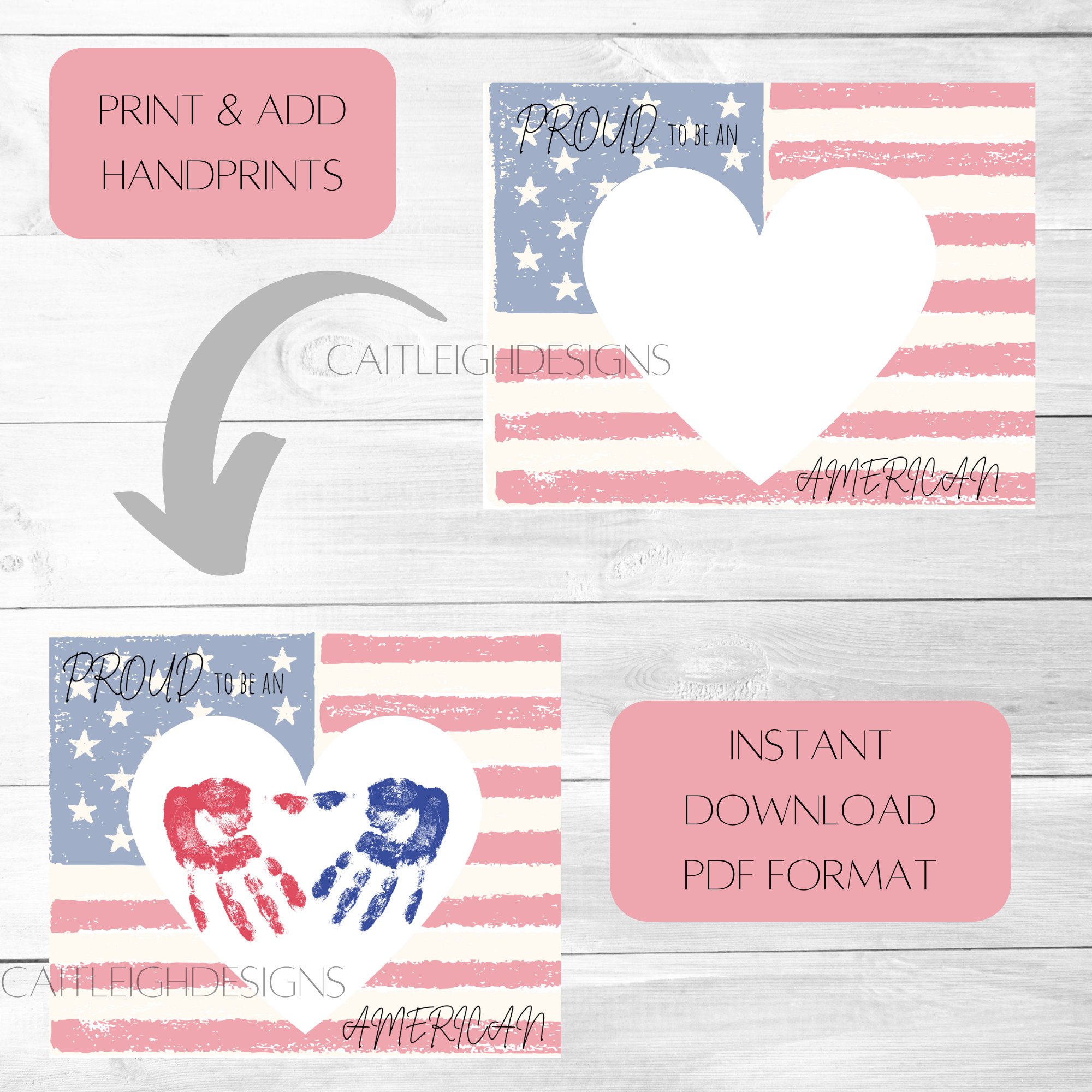 Memorial Day Handprint Craft, Red White and Blue Printable, USA School ...