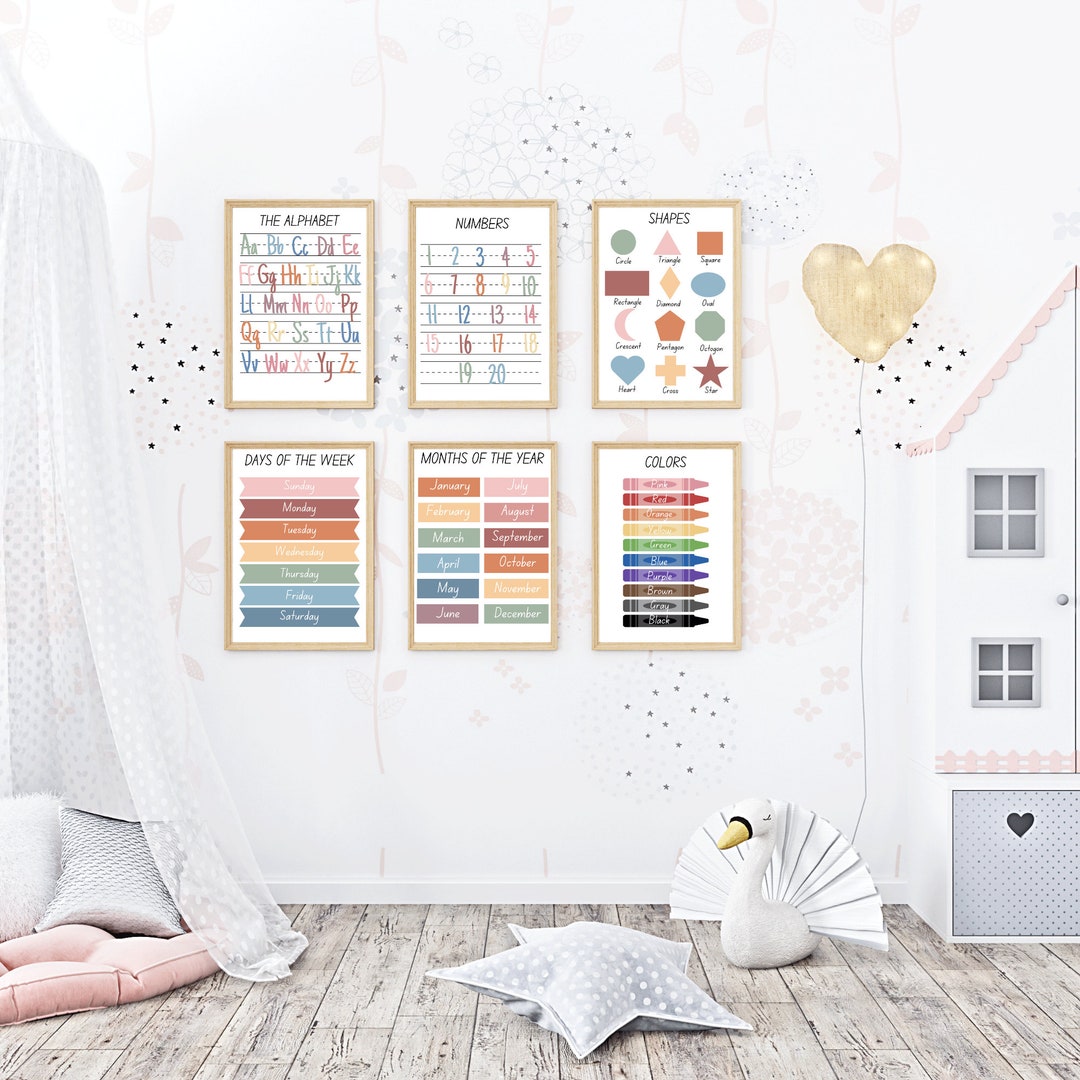 Boho Educational Poster Bundle, Montessori Playroom Decor, Homeschool ...