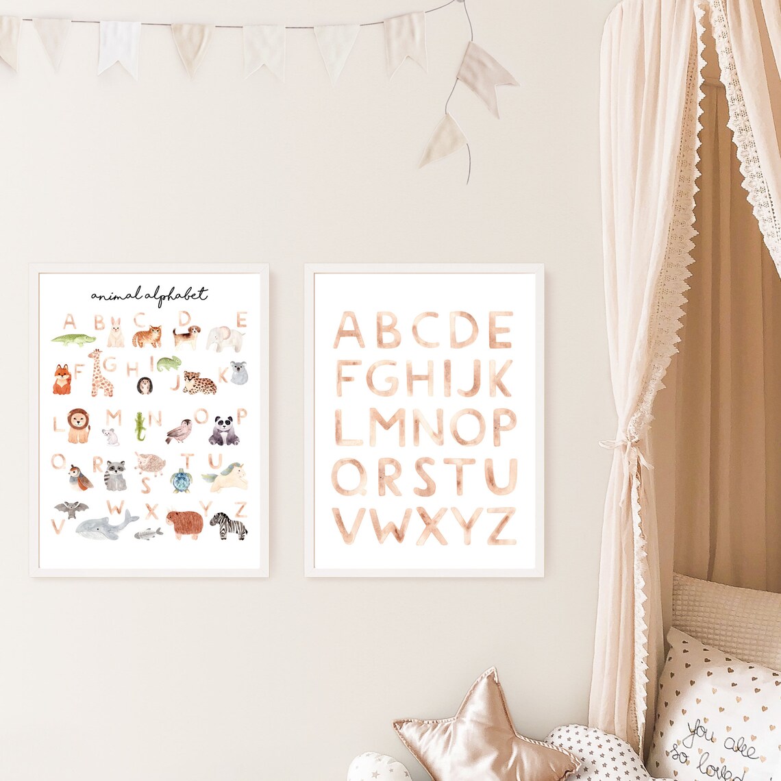 Set of 2 Animal Alphabet Posters, Alphabet Poster, Boho Nursery Decor ...