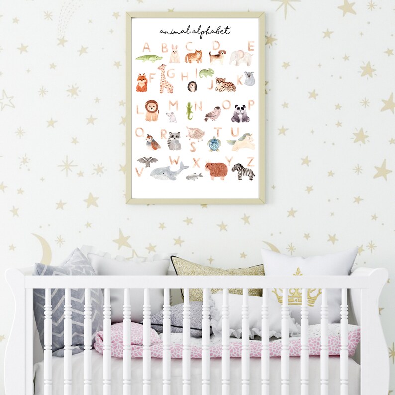 Set of 2 Animal Alphabet Posters, Alphabet Poster, Boho Nursery Decor ...