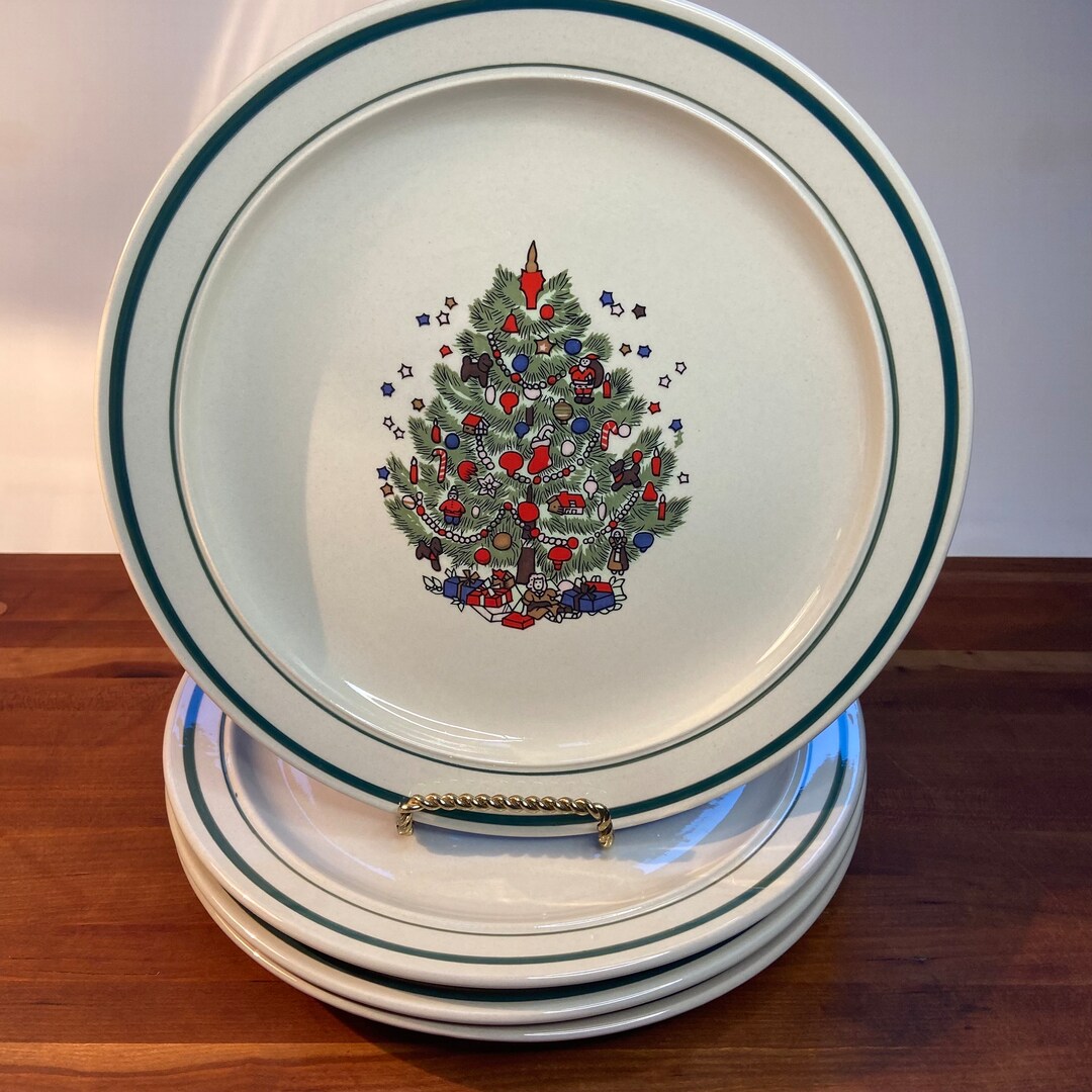 Set of 4 Stoneware Christmas Tree Dinner Plates - Etsy