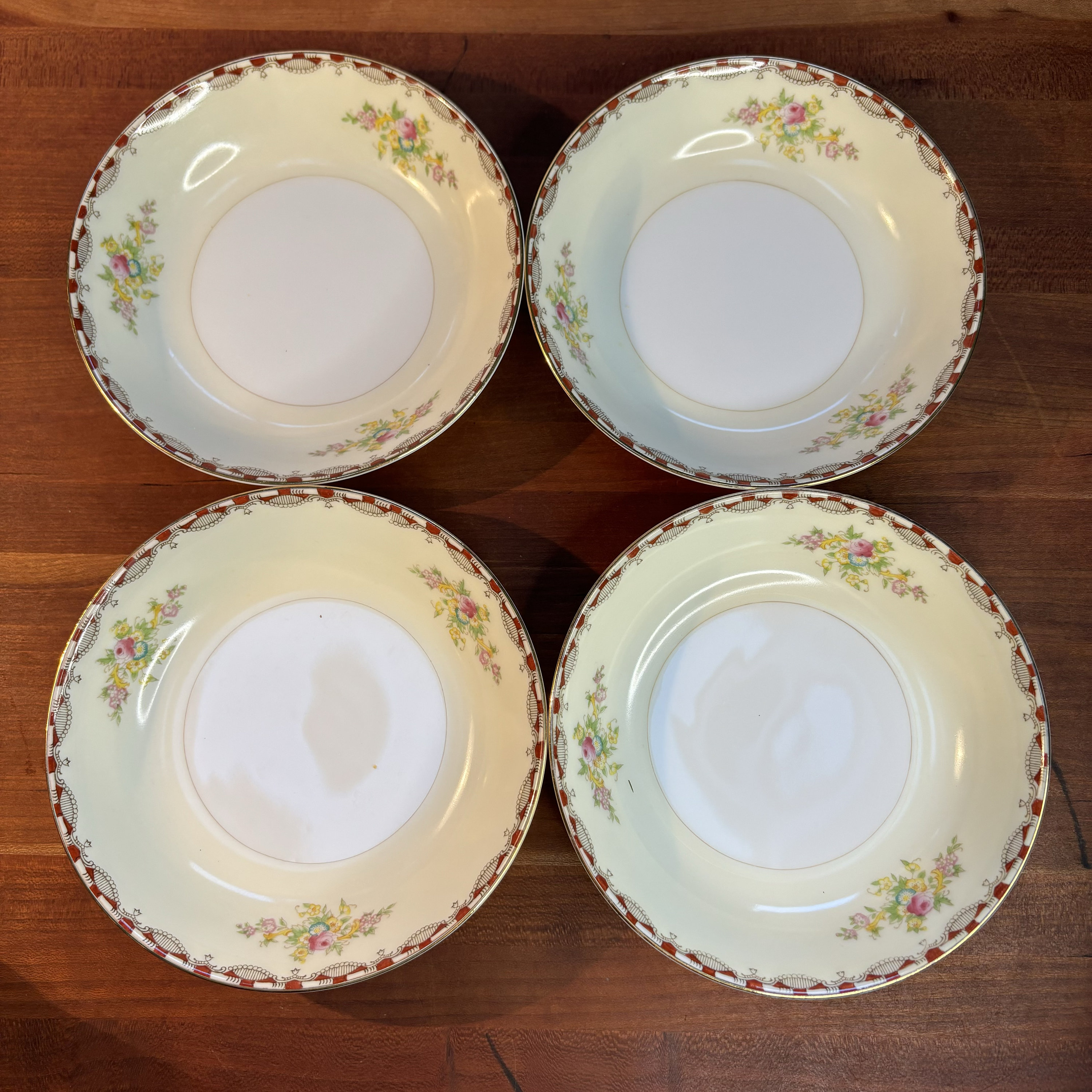 Set of 4 Meito China Hand Painted Made in Japan Porcelain Floral Fruit ...