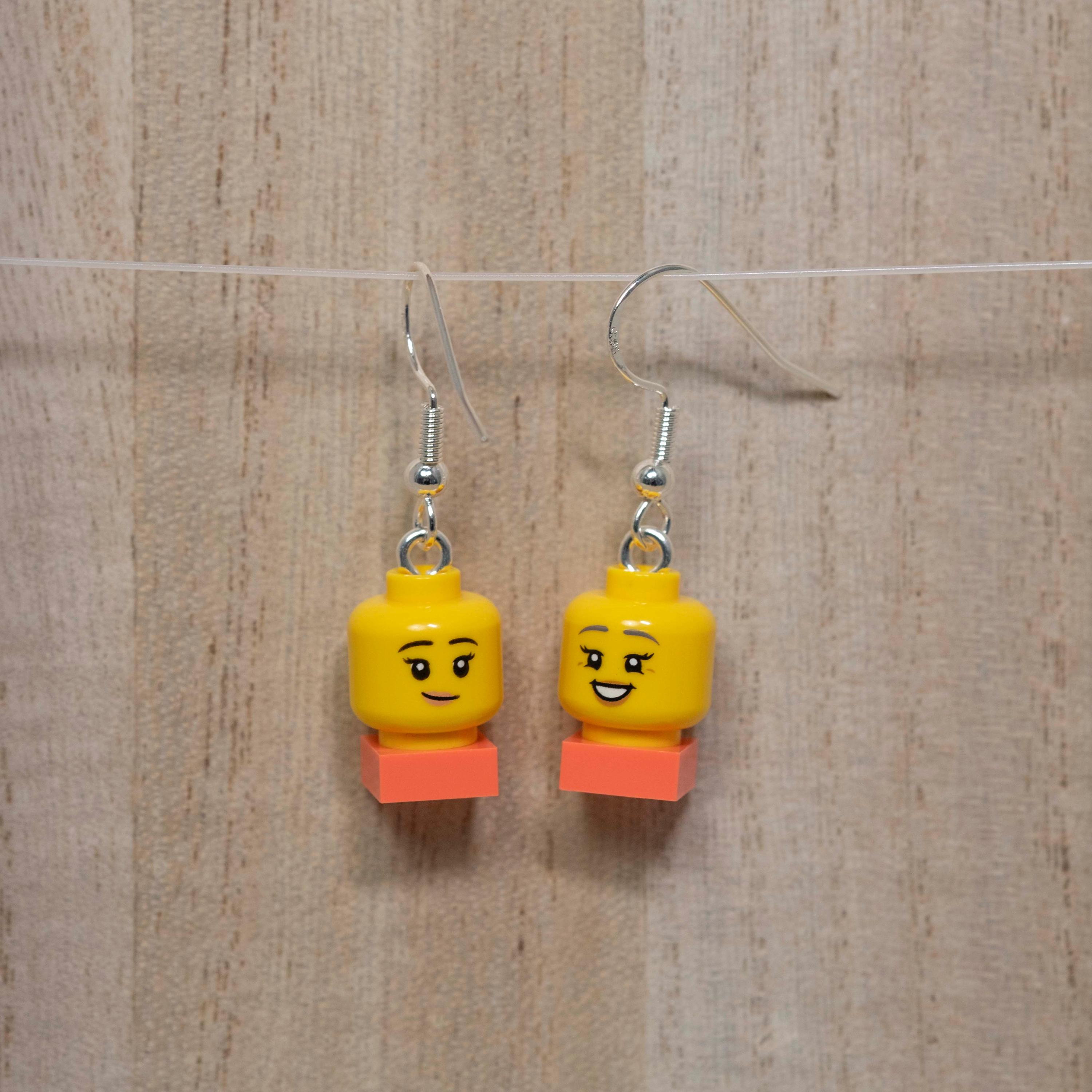 Handmade LEGO Minifigure girl Heads Earrings, Silver Plated Finishings ...