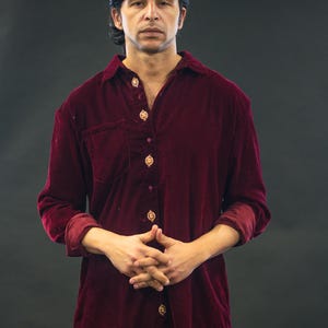 Red Velvet Shirt With Luxury Buttons - Velvet Jacket, Classic Velvet ...