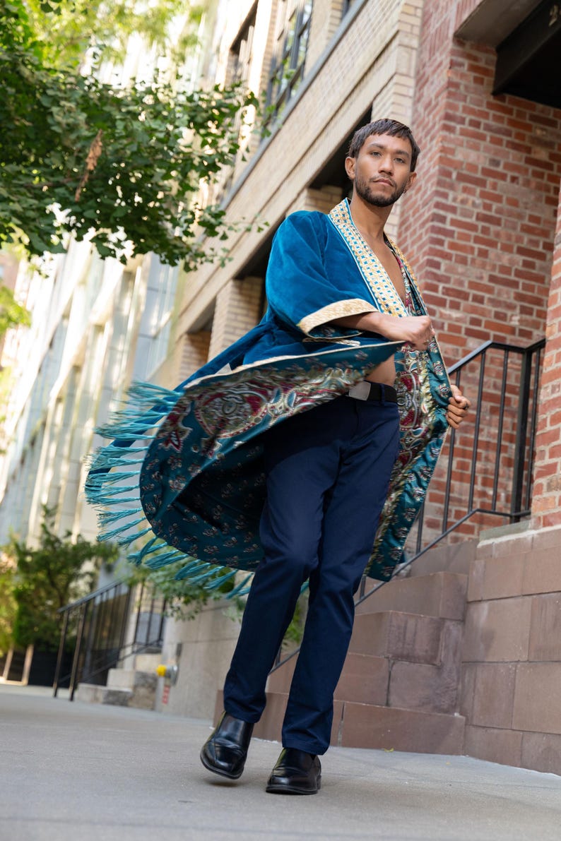 Reversible Teal Velvet Kimono, Kimono Robe, Festival Robe, Festival ...