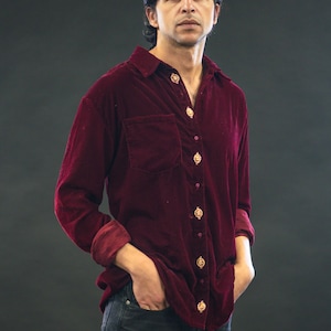 Red Velvet Shirt With Luxury Buttons - Velvet Jacket, Classic Velvet ...