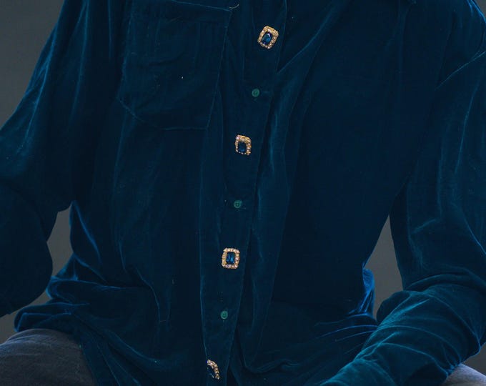 Teal Velvet Shirt With Luxury Buttons - Velvet Jacket, Classic Velvet ...
