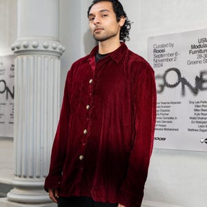 Red Velvet Shirt With Luxury Buttons - Velvet Jacket, Classic Velvet ...