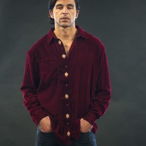 Red Velvet Shirt With Luxury Buttons - Velvet Jacket, Classic Velvet ...