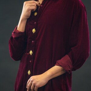 Red Velvet Shirt With Luxury Buttons - Velvet Jacket, Classic Velvet ...