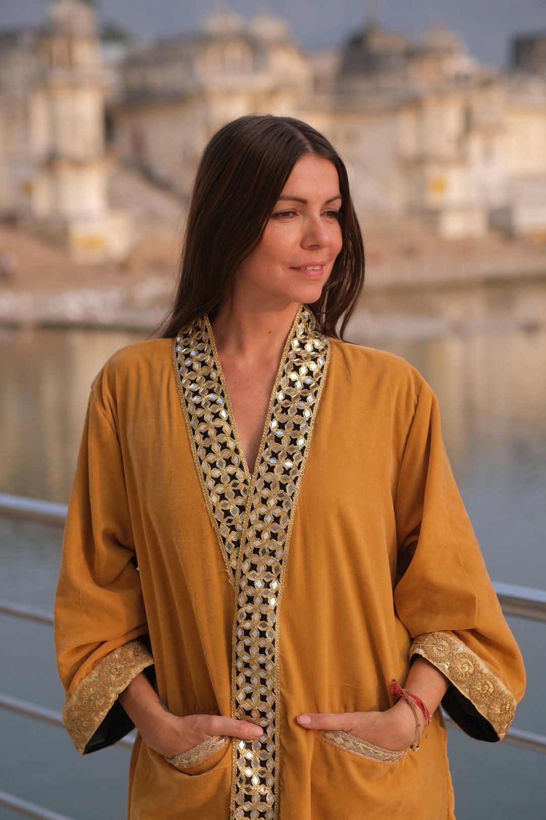 Reversible Gold Velvet Kimono Robe , Dressing Gown, Bridal Robe ...