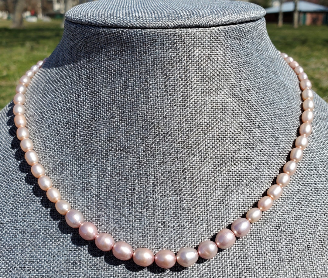 Genuine Graduated Pink Freshwater Pearl Necklace • Pink Pearl Necklace ...