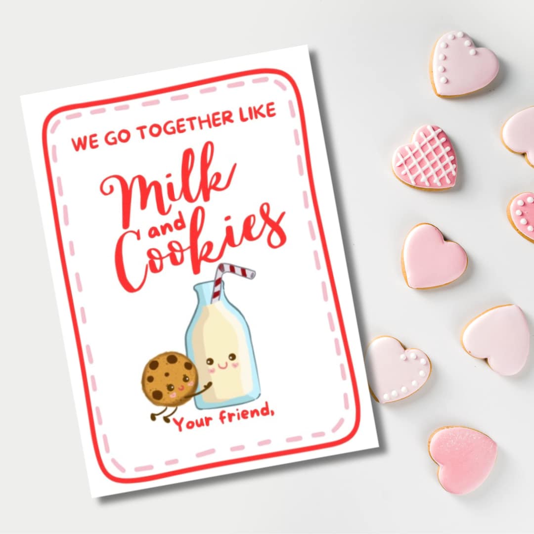 Printable Class Valentines, Milk and Cookies Valentines, Print at Home ...