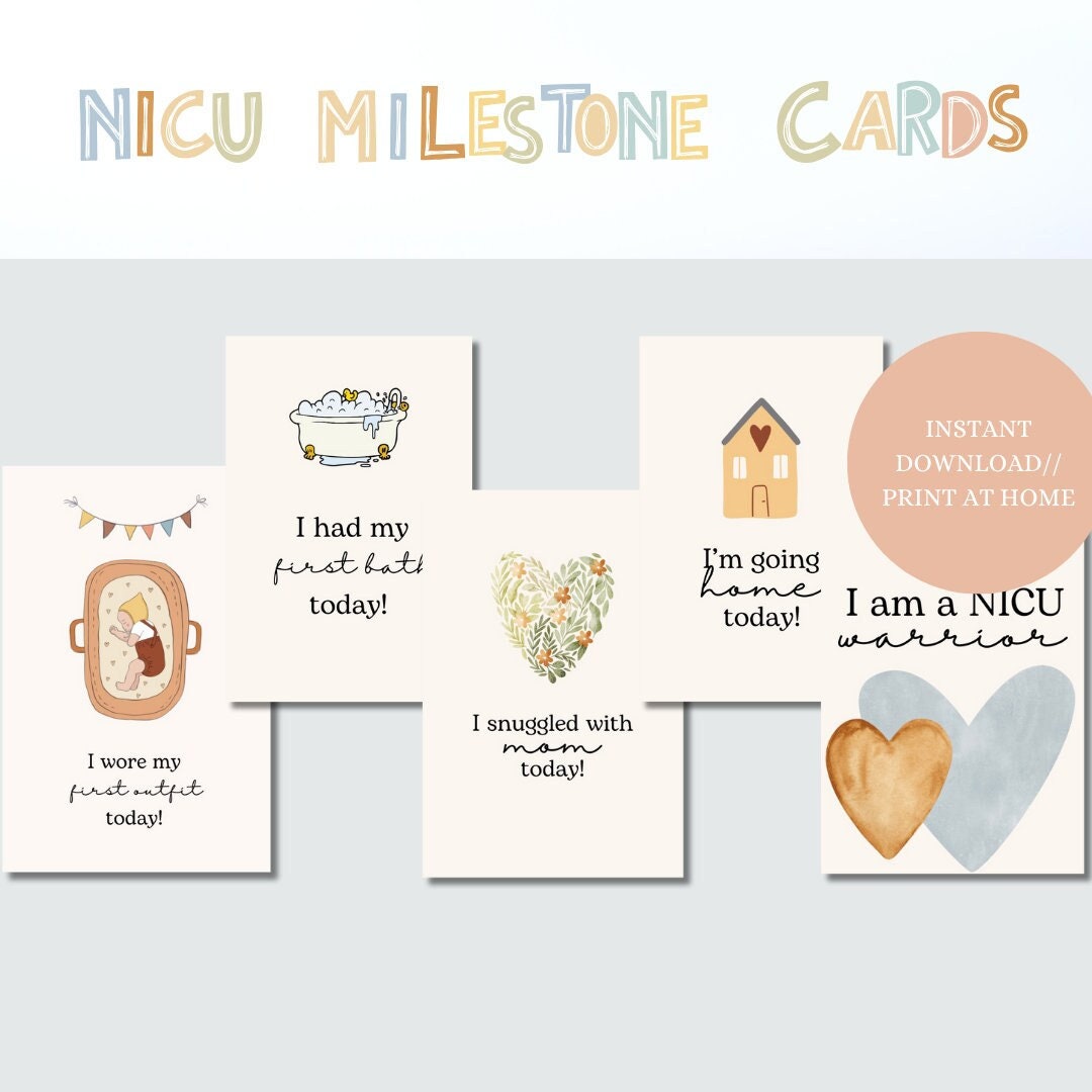 NICU Milestone Cards, Preemie Milestone Cards, Baby Milestone Cards, Printable Cards, NICU Mom ...
