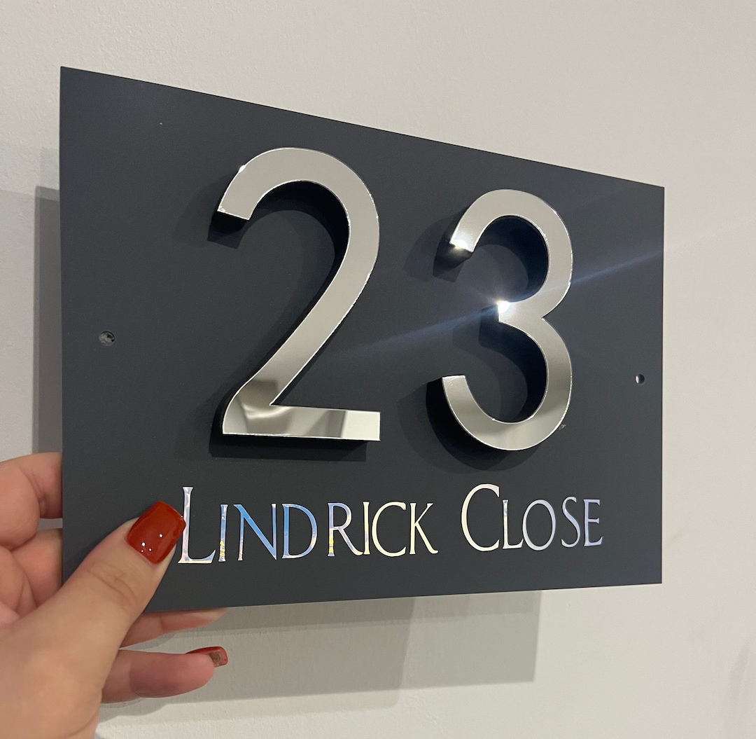 Acrylic Mineral Grey Address Sign/a5 Door Number Plaque/ Modern Address ...