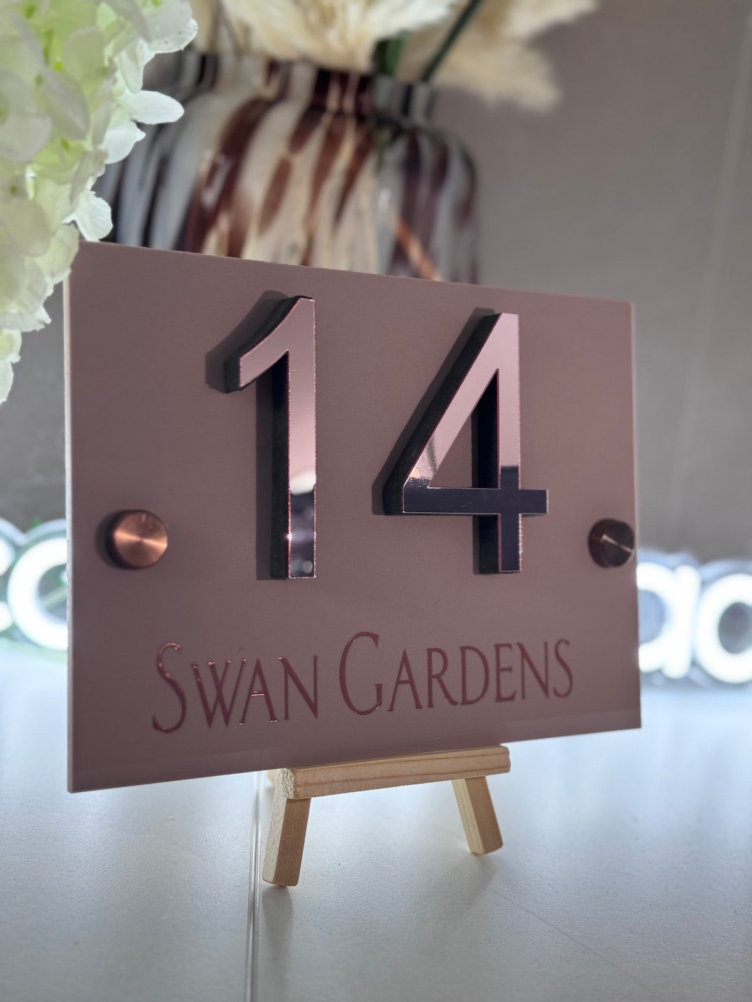 Acrylic Dusty Pink Address Sign/ A5 Door Number Plaque/ Modern Address ...