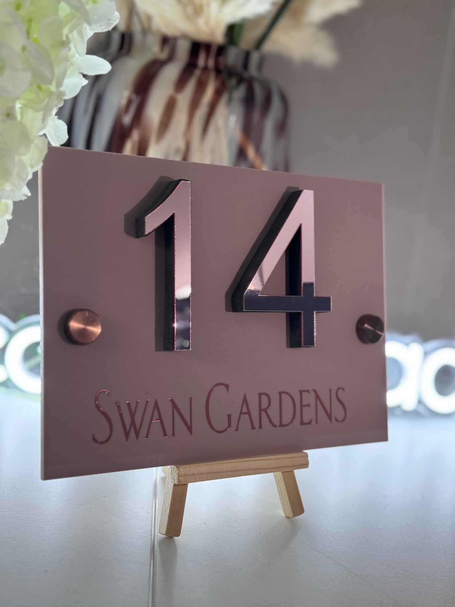 Acrylic Dusty Pink Address Sign/ A5 Door Number Plaque/ Modern Address ...