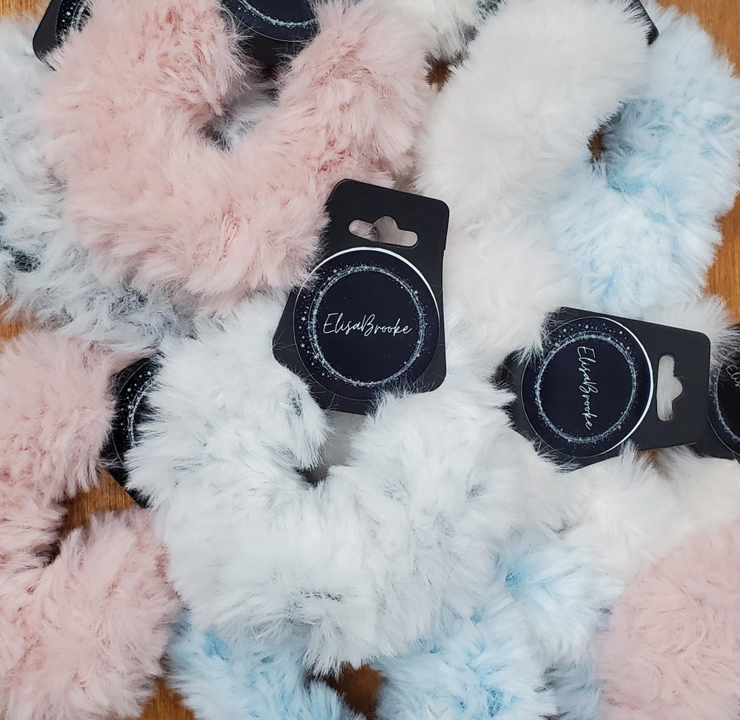 Crochet Faux Fur Scrunchie, Fluffy Scrunchies, Handmade Soft Fluffy ...