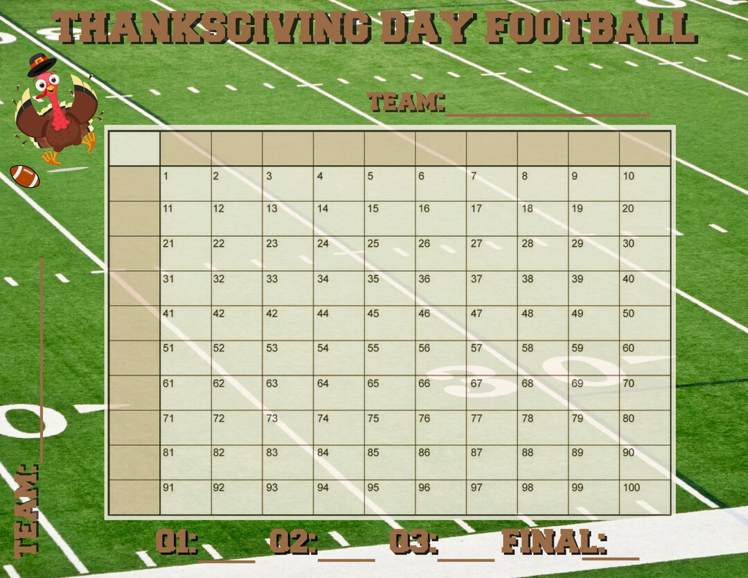 Thanksgiving Football Squares - Etsy