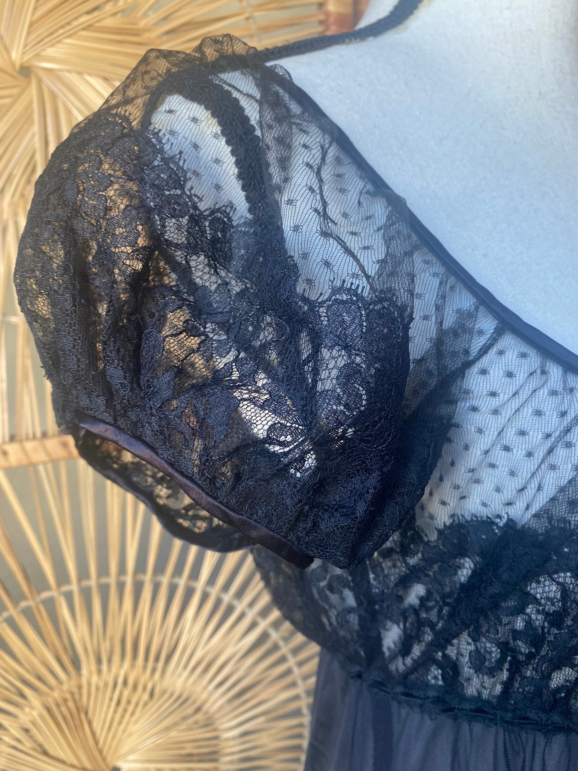 Vintage 1960s Clare Sandra Lucie Ann Black Nylon Peignoir With Mesh ...