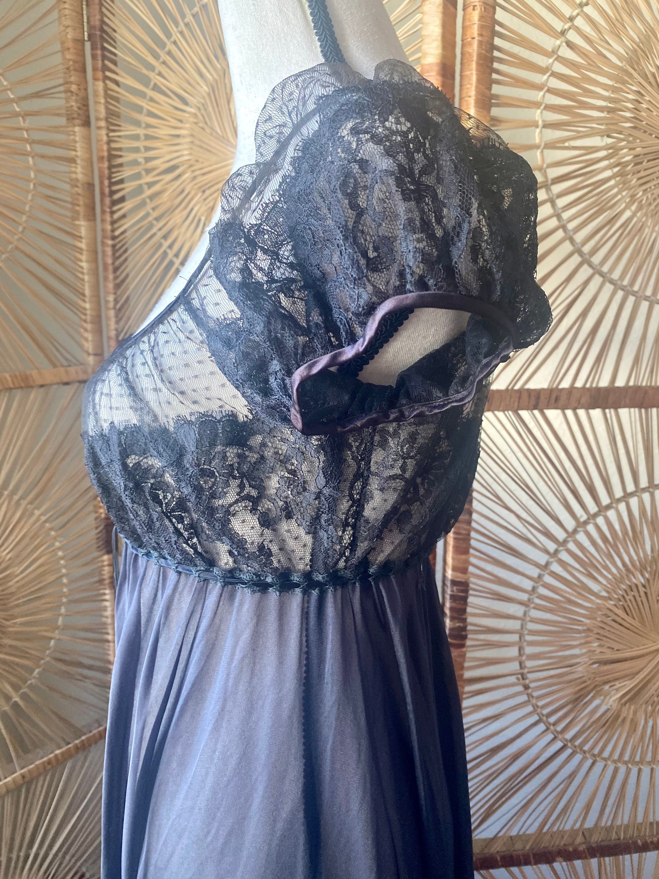 Vintage 1960s Clare Sandra Lucie Ann Black Nylon Peignoir With Mesh ...