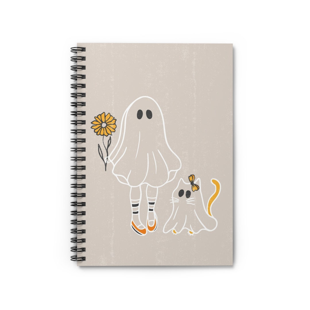 Ghost and Cat Halloween Spiral Notebook Rule Lined, Spooky Season, Cat ...