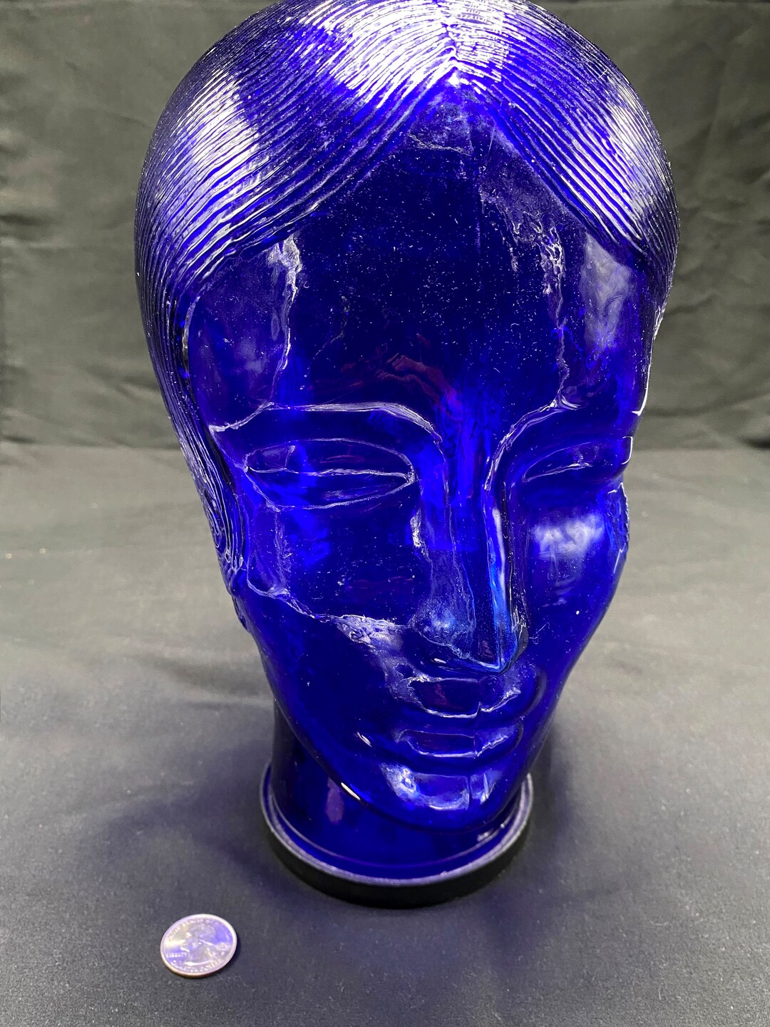 Vintage Cobalt Blue Glass Display Head - Etsy