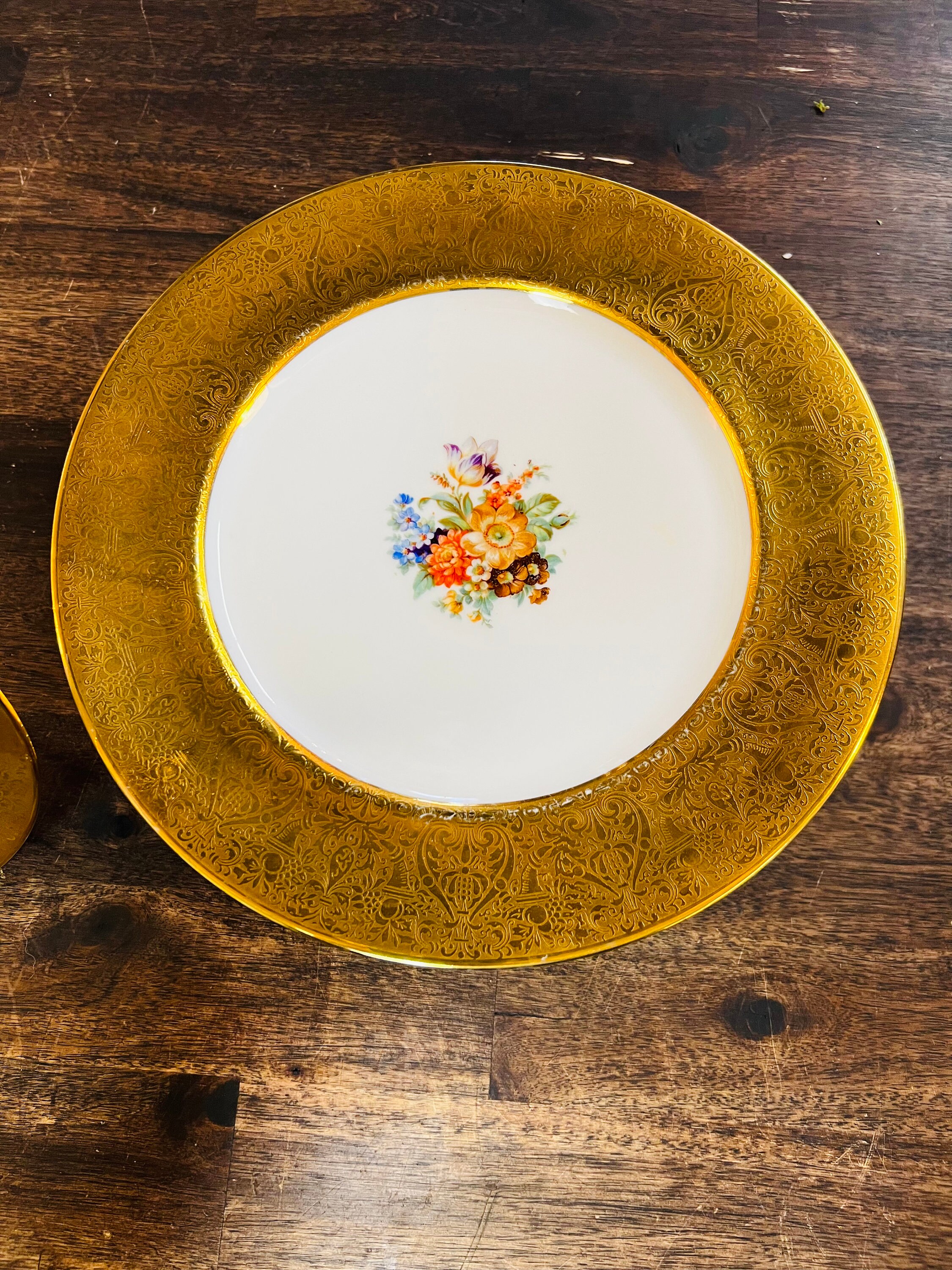 Antique H&C Heinrich Co. Bavaria 22k Gold Encrusted Flower Dinner Plate ...