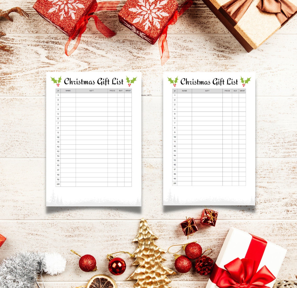 Printable Christmas Gift List, Simple Planner (PDF, PNG) - Etsy