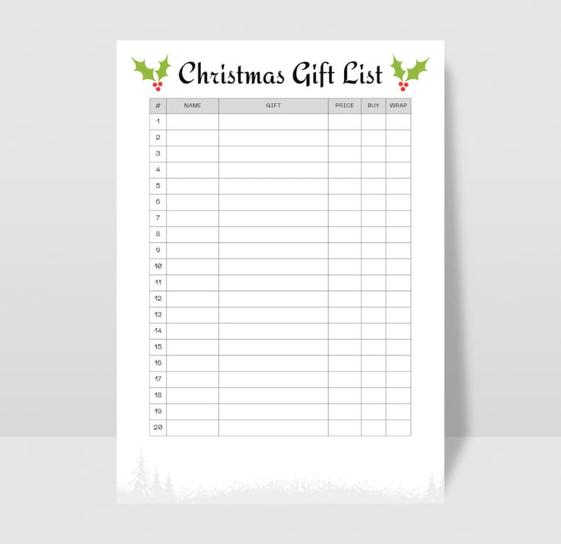 Printable Christmas Gift List, Simple Planner (PDF, PNG) - Etsy