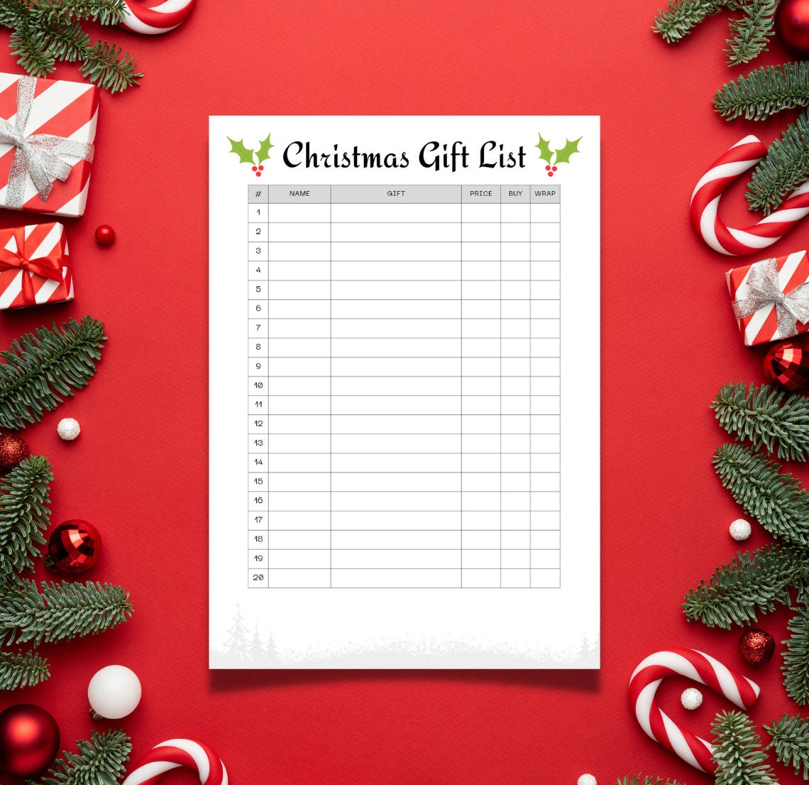 Printable Christmas Gift List, Simple Planner (PDF, PNG) - Etsy